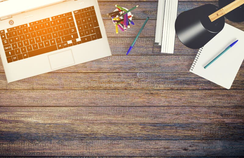 Top View Laptop Computer on Working Desk with Copy Space Stock Photo ...