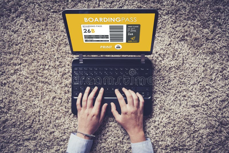 Top View of Laptop with Flight Boarding Pass in the Screen, Read Stock ...