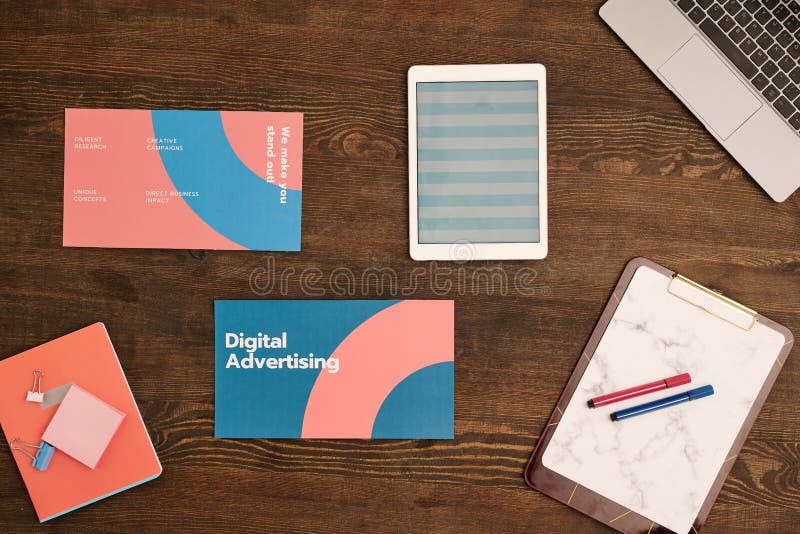 Top View of Laptop Keypad, Digital Tablet with Striped Pattern and ...