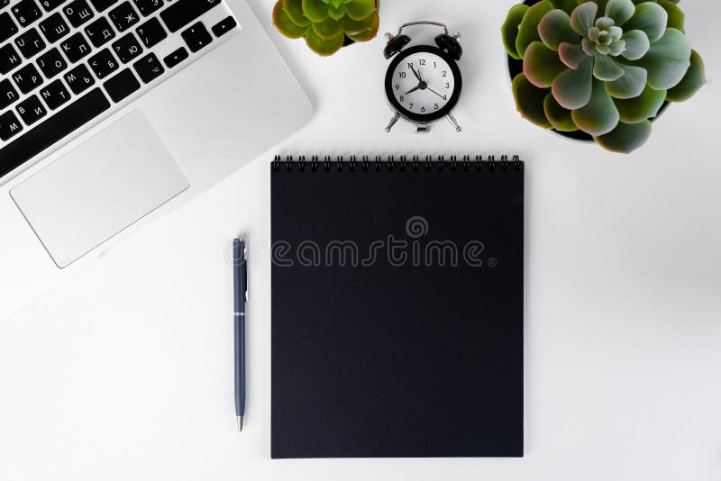 Top View of Laptop and Notepad on Table Stock Photo - Image of notepad ...