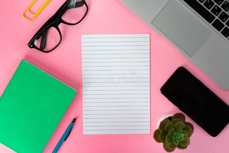 Top View of Laptop and Notepad on Table Stock Image - Image of computer ...
