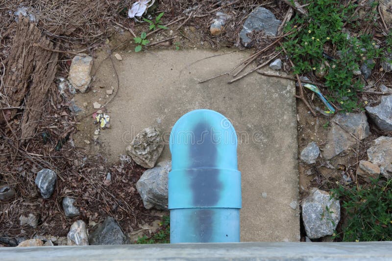 Top View of the Large Blue Plastic Pipe, the Drainage System Inside the ...