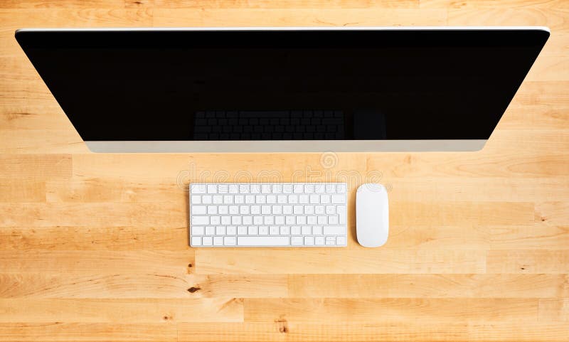 Top View of Large Desktop Computer on Wooden Office Desk Editorial ...