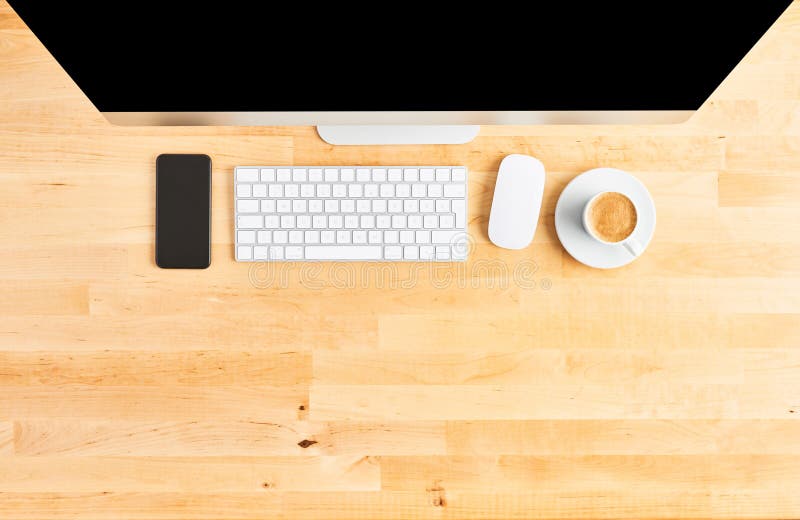 Top View of Large Desktop Computer on Wooden Office Desk Editorial ...