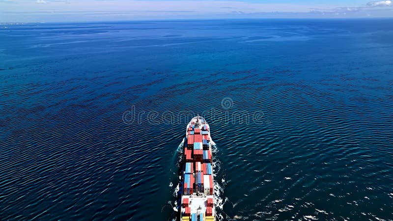 Top View of a Large Freighter Sailing the Ocean. the Deck is Full of ...