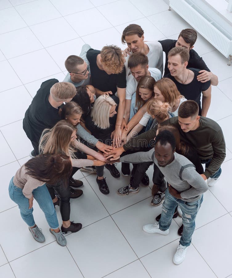 Top View. a Large Group of Friends Looking Showing Their Unity Stock ...