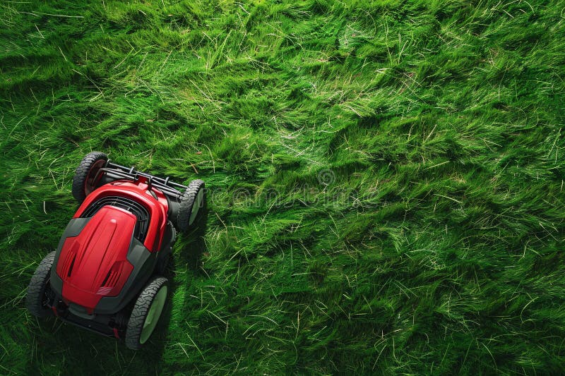 Top View of Lawn Mower on Green Grass Stock Illustration - Illustration ...