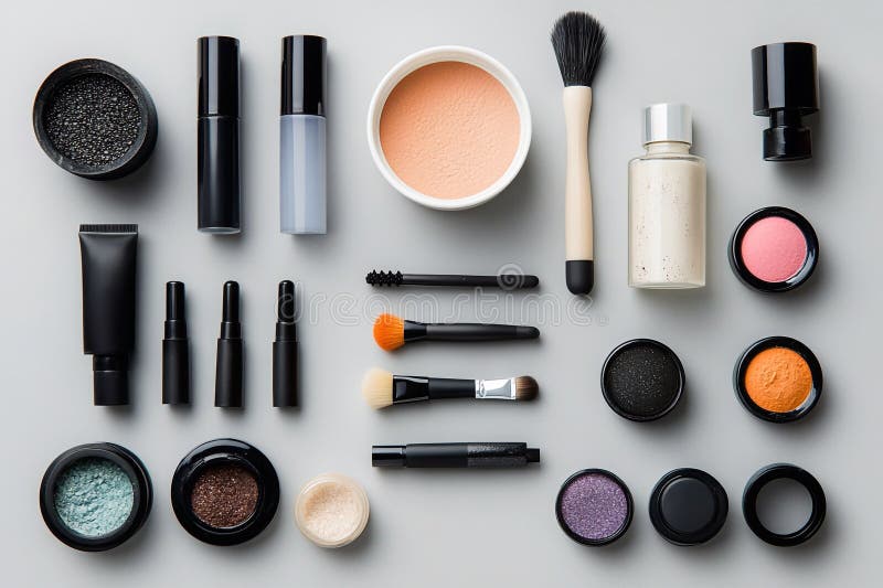 A Top-view Layout Featuring Cosmetics, Including Powder and Cream ...