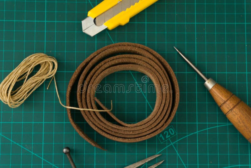 Top View of Leatherworker Working Tools on a Craftsman S Work Table ...