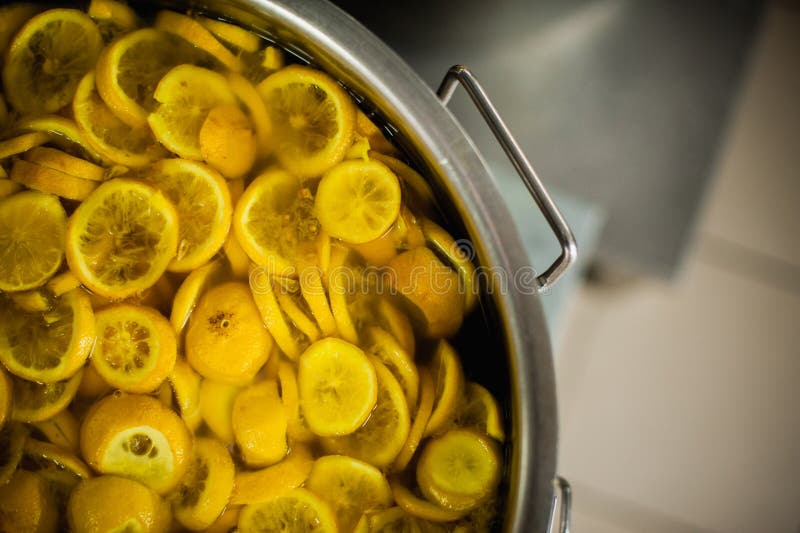 Top View Lemonade with Fresh Lemon in Big Pot Stock Photo - Image of ...