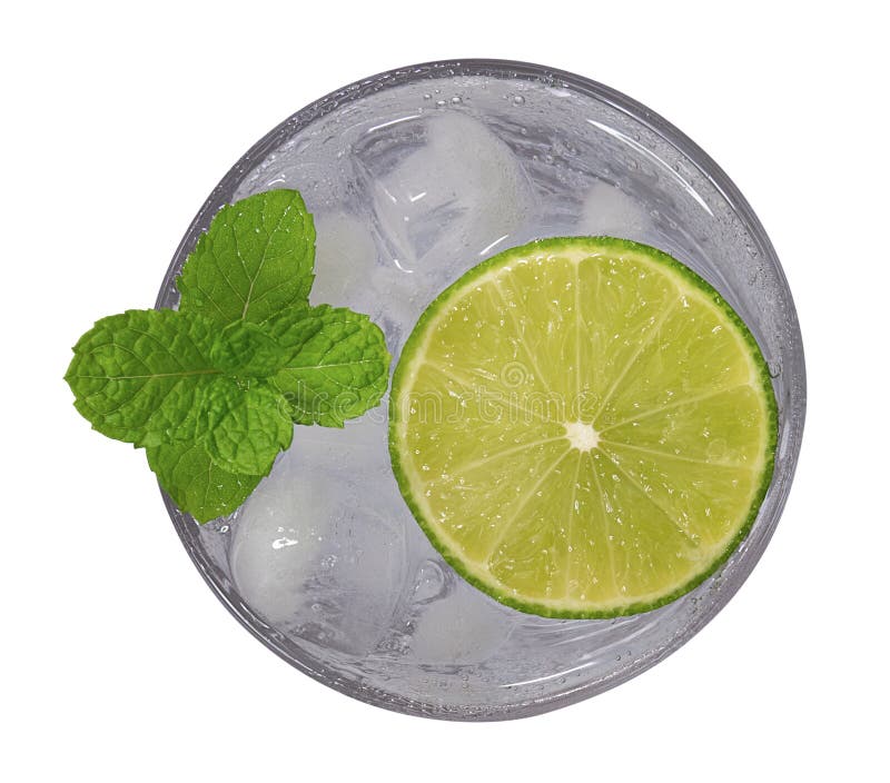 Top View of Lemonade with Lime Slice and Mint Isolated on White Stock ...