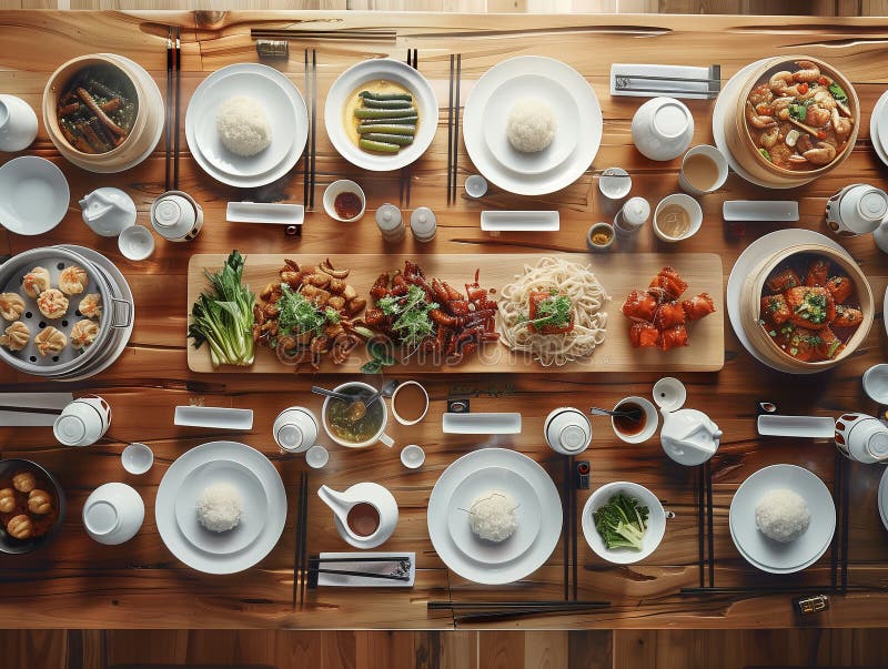 Top View a Lifelike Photo of a Table of Chinese Cuisine Stock ...