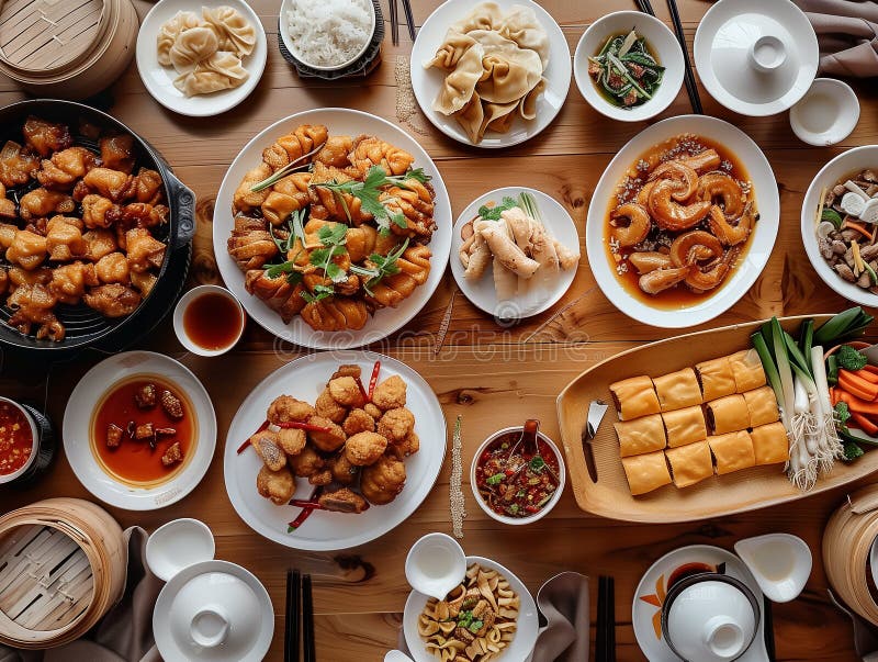 Top View a Lifelike Photo of a Table of Chinese Cuisine Stock ...