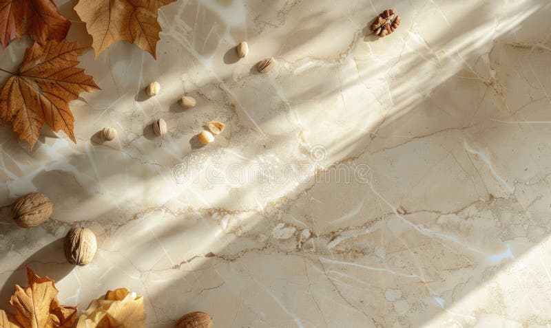 Top View of a Light Beige Laminate Countertop, Frame of Autumn Leaves ...