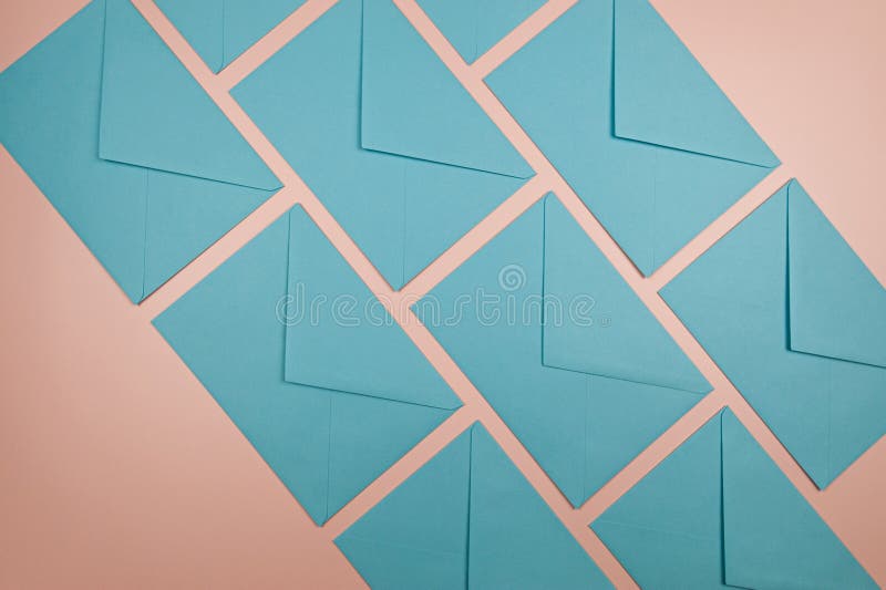 Top View of Light Blue Envelopes on Pink Background. Post Flat Lay ...
