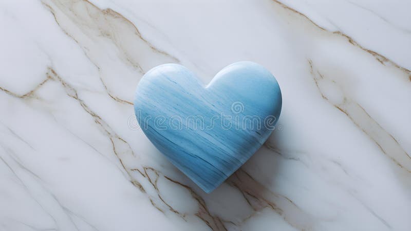 Top View of a Light Blue Heart on a White Marble Background. Romantic ...