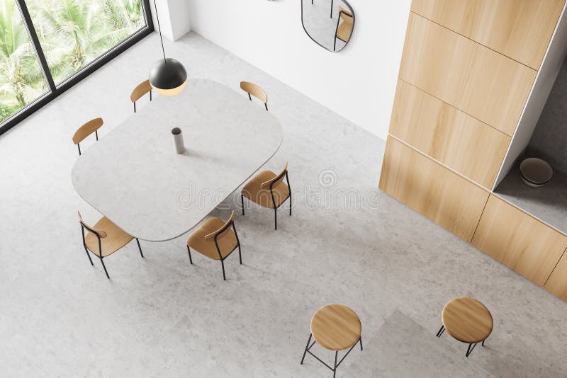 Top View of Light Kitchen Interior with Eating Table and Countertop ...