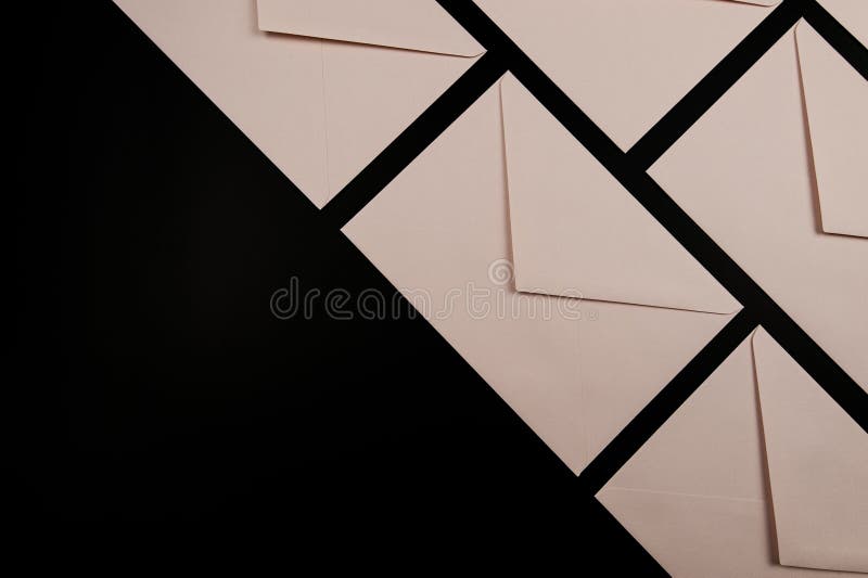 Top View of Light Pink Envelopes on Black Background. Post Flat Lay ...