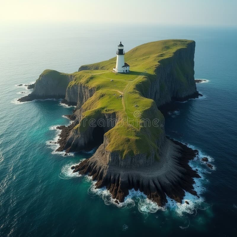 Top View of Lighthouse Tower on the Shore of the Island Stock ...