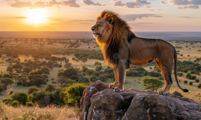 Top View of a Lion Standing on a Rock Stock Image - Image of botswana ...