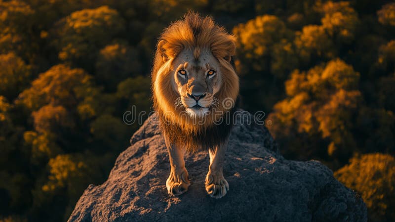 Top View of a Lion Standing on a Rock Stock Image - Image of majestic ...