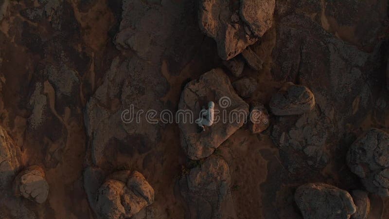 Top View of a Lone Astronaut on Mars. the Astronaut Lies on the Surface ...