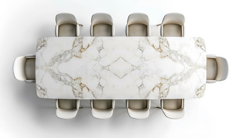 Top View of Long Marble Dining Table with Elegant Chairs Isolated on ...