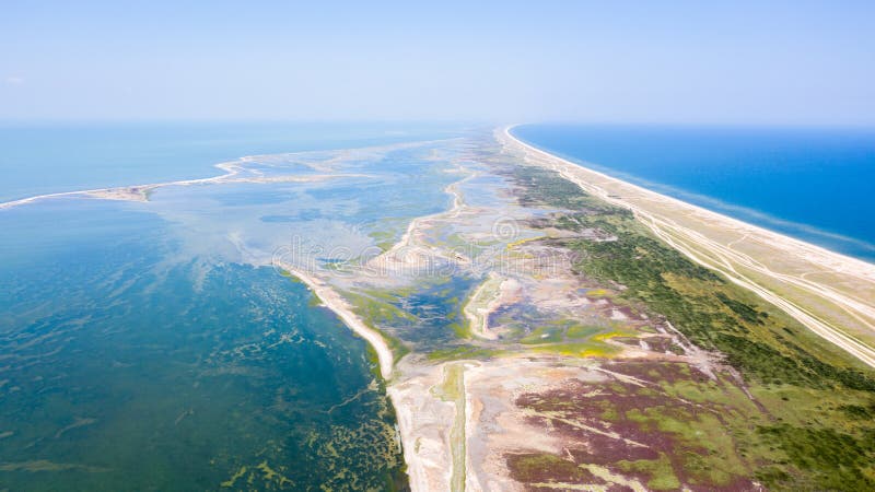 Long Spit with Beautiful Sandy Beach between Sea and Liman, Aerial View ...