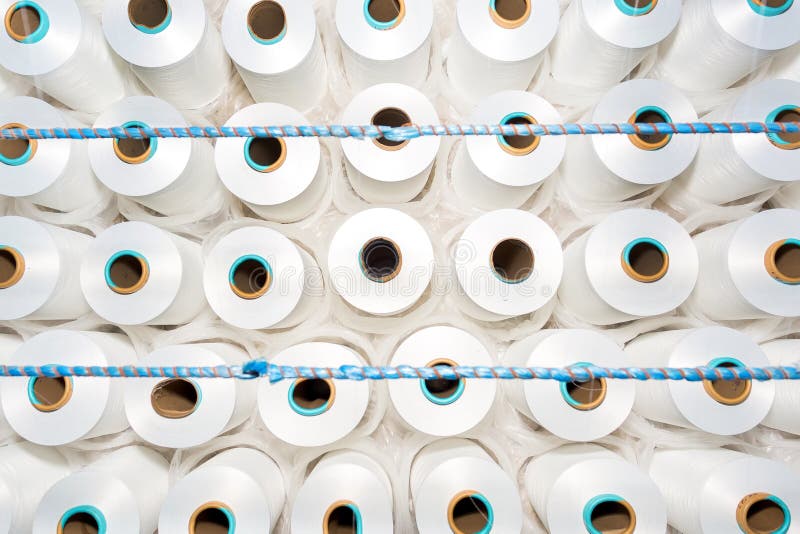 Top View of a Lot of White Yarn Spools in a Textile Factory. White Yarn ...