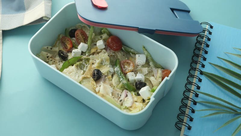 Top View of a Lunch Box on Color Background Stock Video - Video of ...