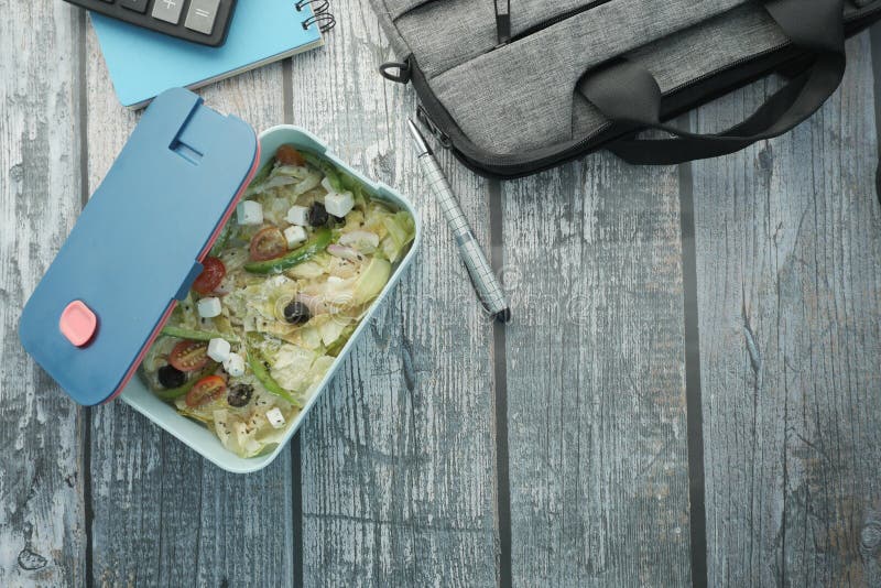 Top View of a Lunch Box on a Office Desk Stock Photo - Image of lunch ...