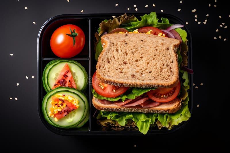 Top-View Lunch Box with Sandwich and Vegetables. Generative by Ai Stock ...