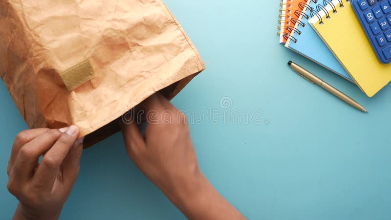 Top View of a Lunch Packet on Color Background Stock Footage - Video of ...
