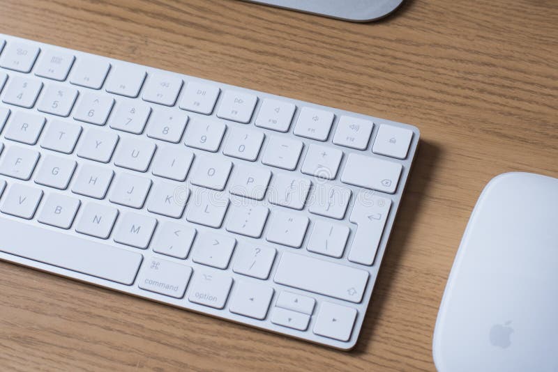 Top View of Mac Keyboard and Mouse on a Wooden Table Editorial Stock ...
