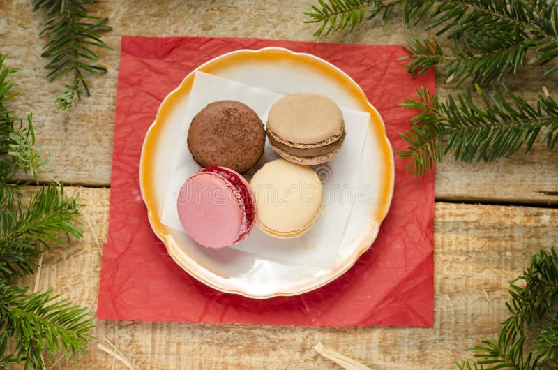Top View, Macaroons on Plate Stock Photo - Image of decoration ...