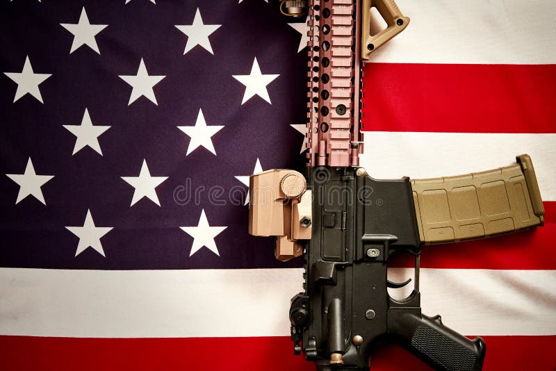 Top View of a Machine Gun on the Background of the USA Flag Stock Photo ...