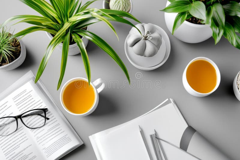 The Top View of an A4 Magazine Mockup Shows a Book or Catalog on a Gray ...