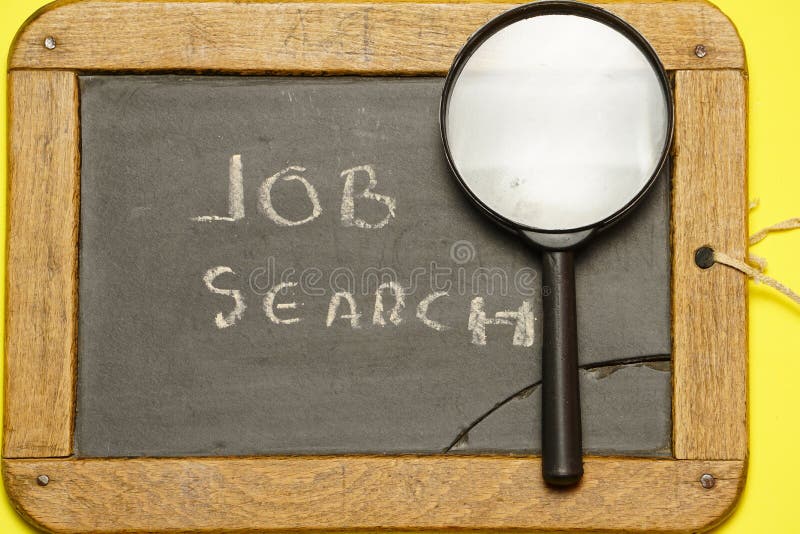 Top View of Magnifying Glass on Blackboard with Job Search Message ...