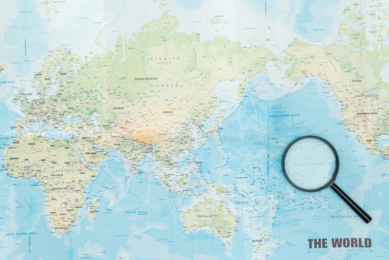 Top View of Magnifying Glass on World Map. Stock Photo - Image of ...