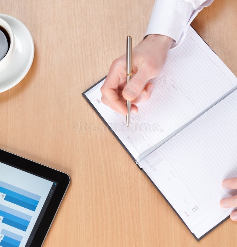 Top View of Making Notes Hand of Businessman Stock Image - Image of ...