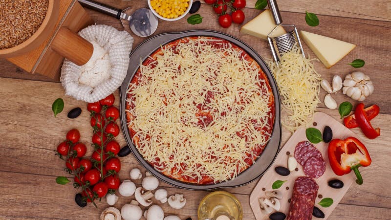 Top View of the Pizza on the Table. Hands Disassemble Slices of Pizza ...