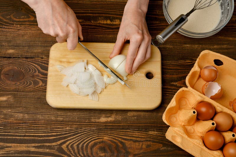 Top View of Male Hands Cutting Onion Stock Image - Image of cutting ...