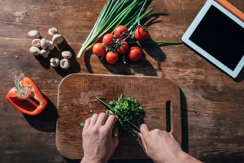 Top view of man cooking stock image. Image of cookery - 120685293