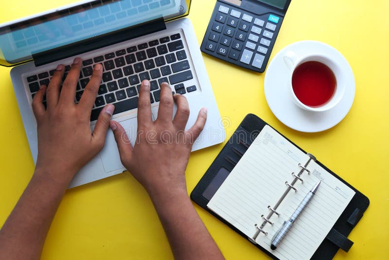 Top View of Man Hand Typing on Laptop Stock Image - Image of human ...