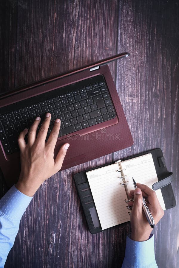 Top View of Man Hand Typing on Laptop. Stock Image - Image of ...