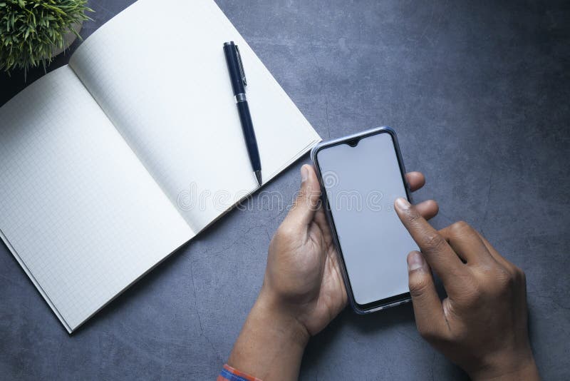 Top View of Man Hand Use Smart Phone on Table Stock Image - Image of ...