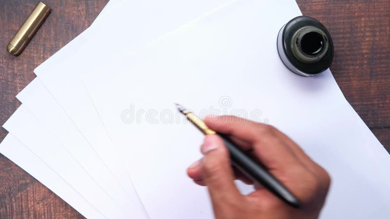 Top View of Man Hand Writing a Letter with Fountain Pen Stock Footage ...