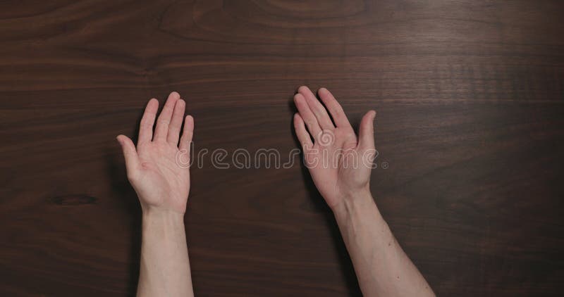 Top View Man Hands Offer Gesture Black Walnut Table with Copy Space ...