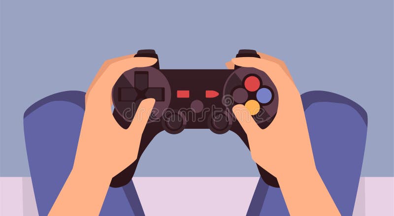 Man Holding on Knees Hands with Game Controller, Flat Vector ...