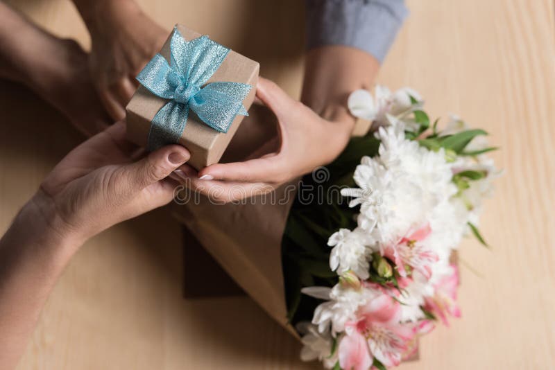 Top View of Man Presenting a Gift Stock Photo - Image of holiday ...